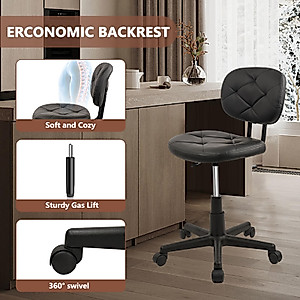 KLASIKA Rolling Stool Chair with Adjustable Height and PU Leather Backrest for Home Standing Desk Computer 2 Pack