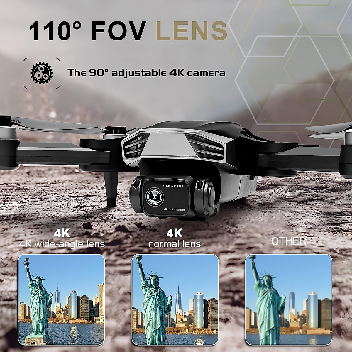 Drones with Camera for adults 4K - Toys Gifts for Kids, Adults, Beginner - RC Quadcopter WiFi FPV Live Video, Foldable, Carrying Case, Adjustable Lens, One Key Take Off/Land, Brushless Motor