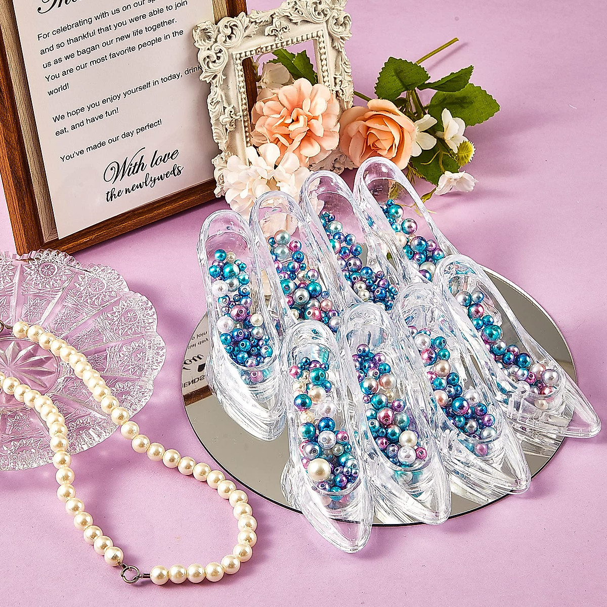 Taiyin 100 Pcs Mini Glass Slippers Clear Princess Slippers Decoration Plastic High Heel Shoes for Women Party Candy Supplies Gift Favor Holders for Wedding Birthday Party Decorations, 3.5 Inch