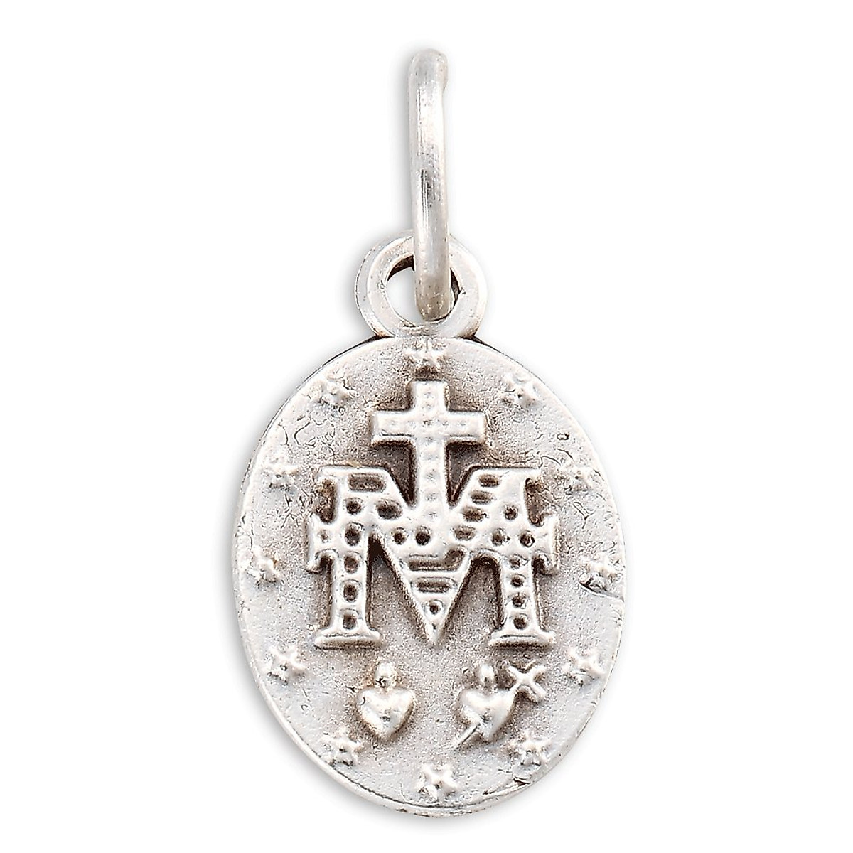 Catholica Shop Our Lady of Grace Mini Miraculous Medal Pendant - Silver Tone with Blue Enamel - Made in Italy. Pack of 12 Units.