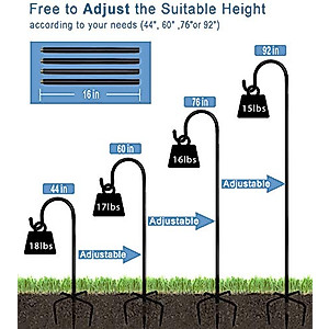 Artigarden 92 Inch Outdoor Shepherd Hooks with 5 Pronger Base (2 Packs), Adjustable Heavy Duty Garden Hanging Stand Holder for Bird Feeders Lanterns Planter Hanger, Matte Black