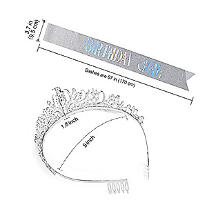 "Birthday Girl" Sash & Rhinestone Tiara Set Silver COCIDE Birthday Sash and Tiara for Women Birthday Decoration Kit Rhinestone Headband for Girl Glitter Crystal Hair Accessories for Birth Party (Aurora Borealis Silver Tiara + Silver Sash)
