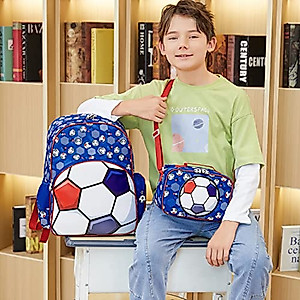 YOJOY Kids Backpack for Boys School with Lunch Box Waterproof Lightweight Bookbag for Children Elementary School Bags for Boys (Blue Football Set)