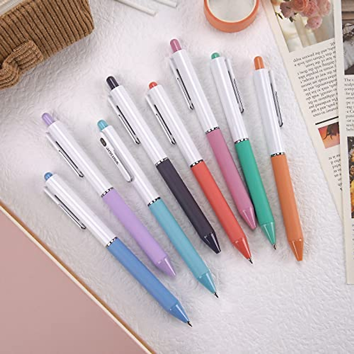 Writech Gel Pens Fine Point: 0.5mm Assorted Colors Ink Pen Set Clickable for Drawing Journaling Notetaking Bible Non Bleed 8ct Retractable Smooth Writing Multi colored No Smudge & Smear