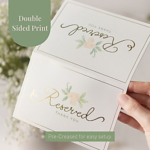 Rileys & Co 25 Pack White and Gold Reserved Table Signs for Wedding Receptions, Parties, and Events, Double Sided Golden Foil Print and Elegant Floral Design, 4x6 Inches