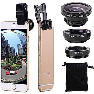 Universal Clip Lens - 3 in 1 Cell Phone Camera Lens Kit Wide Angle Macro Fisheye Lens Universal for Smart Phones