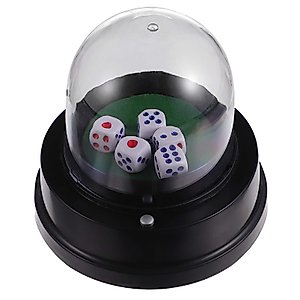 jojofuny Automatic Transparent Plastic Electrical Dice Cup with 5 Dice Transparent Plastic Cover Electrical Shaking Dice Roller Cup Set for KTV Pub Bar Party Game No Battery Black