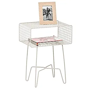 mDesign Modern Industrial Side Table with Storage Shelf, 2-Tier Metal Minimal End Table, Metallic Caged Grid - Accent Furniture for Living Room, Bedroom, Office, Dorm, Concerto Collection, Cream/Beige