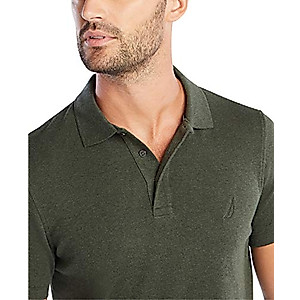 Nautica Men's Slim Fit Short Sleeve Solid Soft Cotton Polo Shirt, Moss Heather, Medium