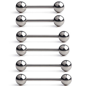Ruifan Grade 23 Titanium Externally Threaded Nipple Shield Barbell Tongue Ring Bar Body Piercing Jewelry 16G 12mm 14mm 16mm 6PCS