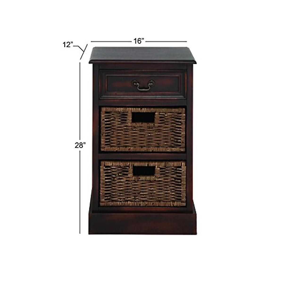 Deco 79 Wood 2 Baskets and 1 Drawer Storage Unit, 16" x 12" x 28", Maroon