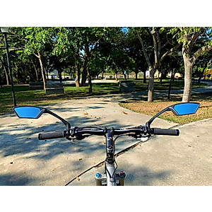 MEACHOW New Scratch Resistant Glass Lens,Handlebar Bike Mirror, Rotatable Safe Rearview Mirror, Bicycle Mirror,(Blue Left Side) ME-010LB