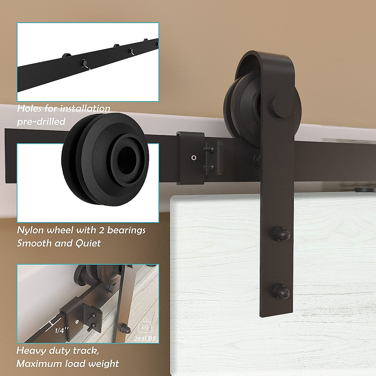 DaAzHai 8 Ft Barn Door Hardware Kit: Easy to Install -Smoothly and Quietly Sliding Barn Door Hardware Single Door Track Low Ceiling Sliding Door Hardware, Modular Track with Stable Connection