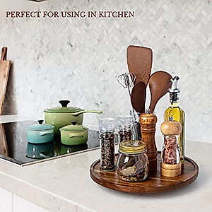 ANBOXIT Lazy Susan Organizer for Table, 12 Inch Wooden Lazy Susan Turntable for Cabinet, Acacia Wood Turntable Kitchen Spice Rack (1 Pack)