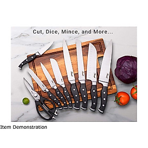 Rosewill 18 Piece Stainless Steel Cutlery Knife Set with Kitchen Shears| Triple Riveted Handles, Full Tang Design with Wood Block and Built-in Sharpener