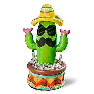 JOYIN 36" Inflatable Cactus Cooler with Sombrero Hat for Fiesta, Cinco de Mayo Party Supplies, Inflatable , Pool Party Decoration