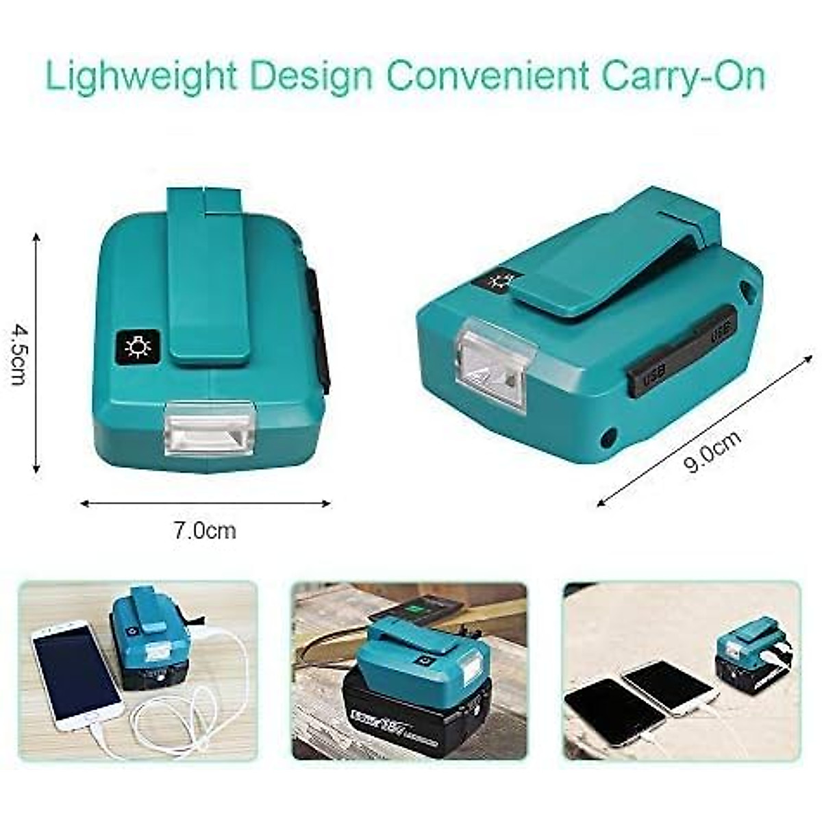 USB ADP05 Power Source for Makita 18v Battery Charger with 2 USB Ports and LED Light for 14.4v ~ 18v Battery Lithium-Ion