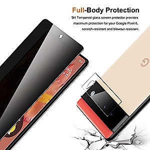 [2+2] Pack Privacy Screen Protector Compatible for Google Pixel 6 5G with Camera Lens Protector, [Not Support Fingerprint Unlock] 9H Hardness Tempered Glass, Bubble Free, Scratch Resistant