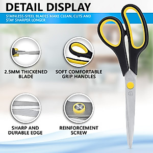 Scissors, WS 8" Multipurpose Scissors Bulk 3-Pack, Razor Sharp Blade Shears, Comfort-Grip Handles,Left/Right Handed, Strong Sharp Scissors Office Home School Sewing Fabric Craft Supplies