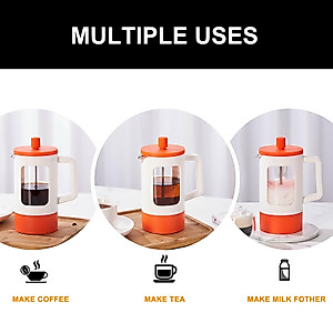 YOLIFE French Press Coffee Maker, 21 oz Small Coffee Tea Press with Heat-resistant Borosilicate Glass, 4-Level Filtration Systems, Portable Coffee Pot for Camping Travel Gifts, White and Orange