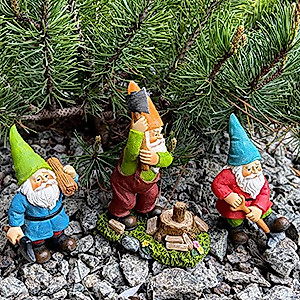 Mood Lab Miniature Garden Gnomes - Working Gnomes Kit of 3 pcs - Figurines & Accessories Set - Outdoor or House Decor
