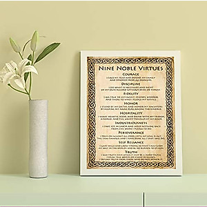 "9 Noble Virtues & Affirmations-Courage-Discipline-Honor"-Wall Art-8 x 10" Print Wall Decor-Ready to Frame. Parchment Print for Home-Office Decor. Timeless Truths To Teach -w/Endless Knot Design.