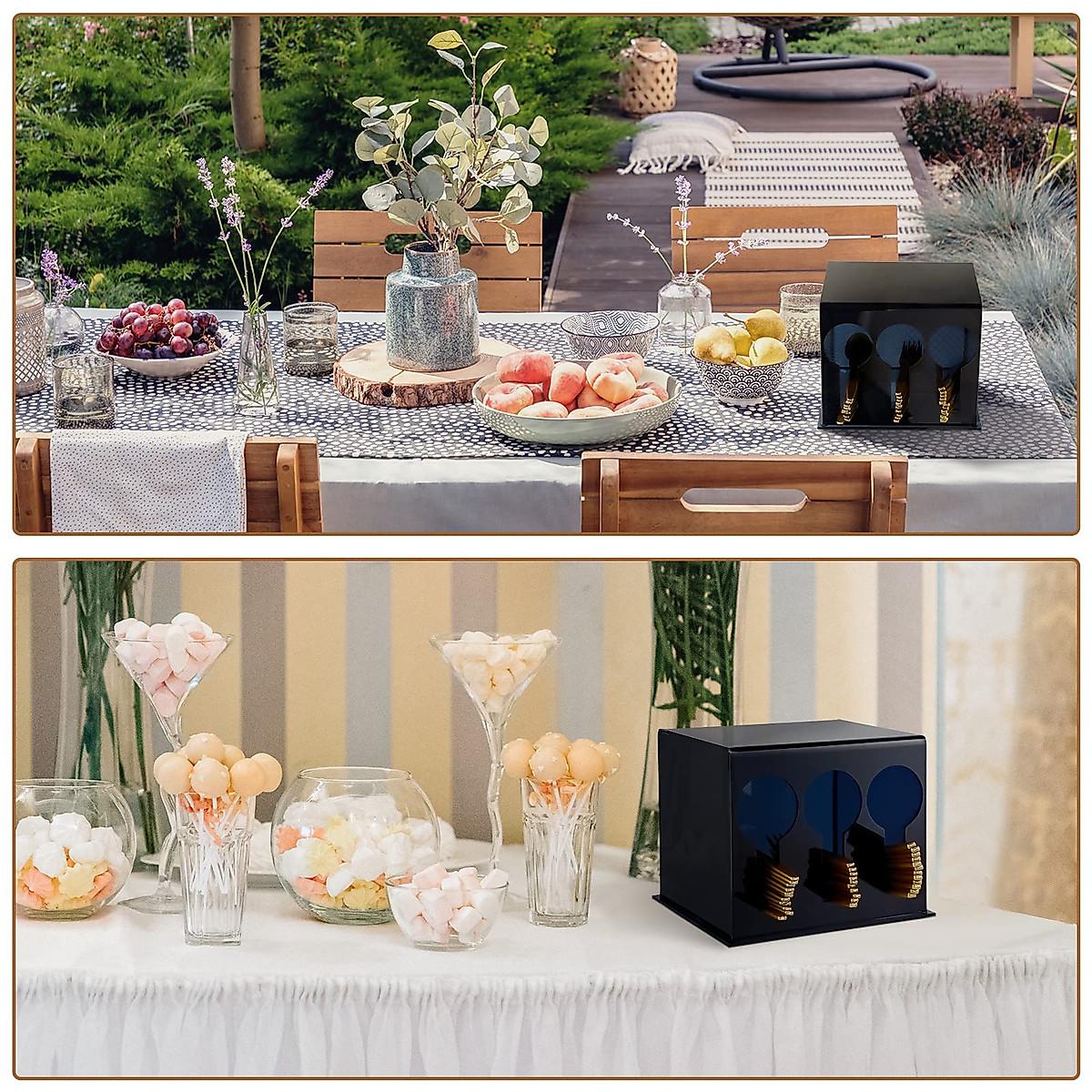 Acrylic Utensil Dispenser Cutlery Organizer 3 Compartment Utensil Holder for Party Knife Spoon and Fork Holder Plastic Silverware Holder for Kitchen Countertop Restaurant Storage (Black Transparent)