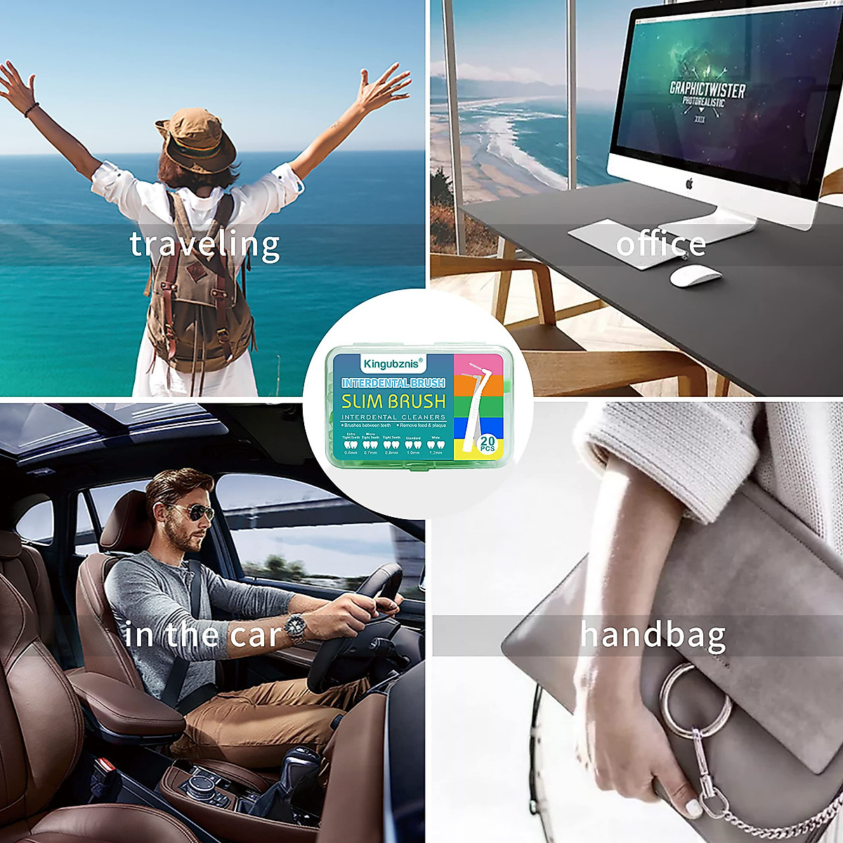 80 Count Interdental Brush Cleaners Dental Brushes Toothpick Tooth Flossing Head Oral Dental Hygiene Brush Interdental Angle Brushes with Portable Case Easy Use for Tooth Cleaning (Green, Tight Teeth)