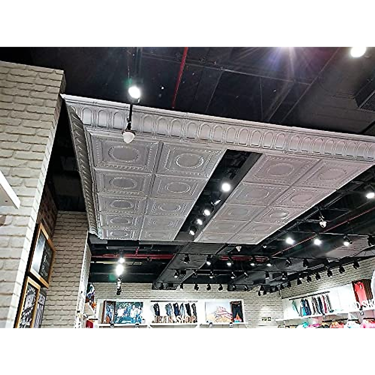 Charleston #210 PVC Decorative Ceiling Tiles 2' x 2' Glue-Up/Grid (Pack of 12 - Approx. 48 sq. ft.)(Antique Brass)