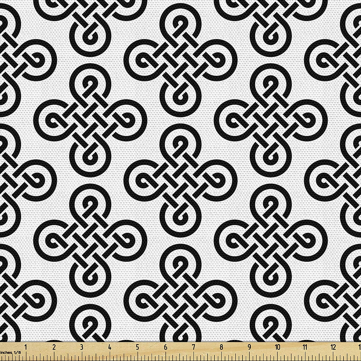 Ambesonne Celtic Fabric by The Yard, Old-Fashion Irish Knot Motifs in Symmetric Regular Design European Culture Theme, Decorative Fabric for Upholstery and Home Accents, 1 Yard, Black White