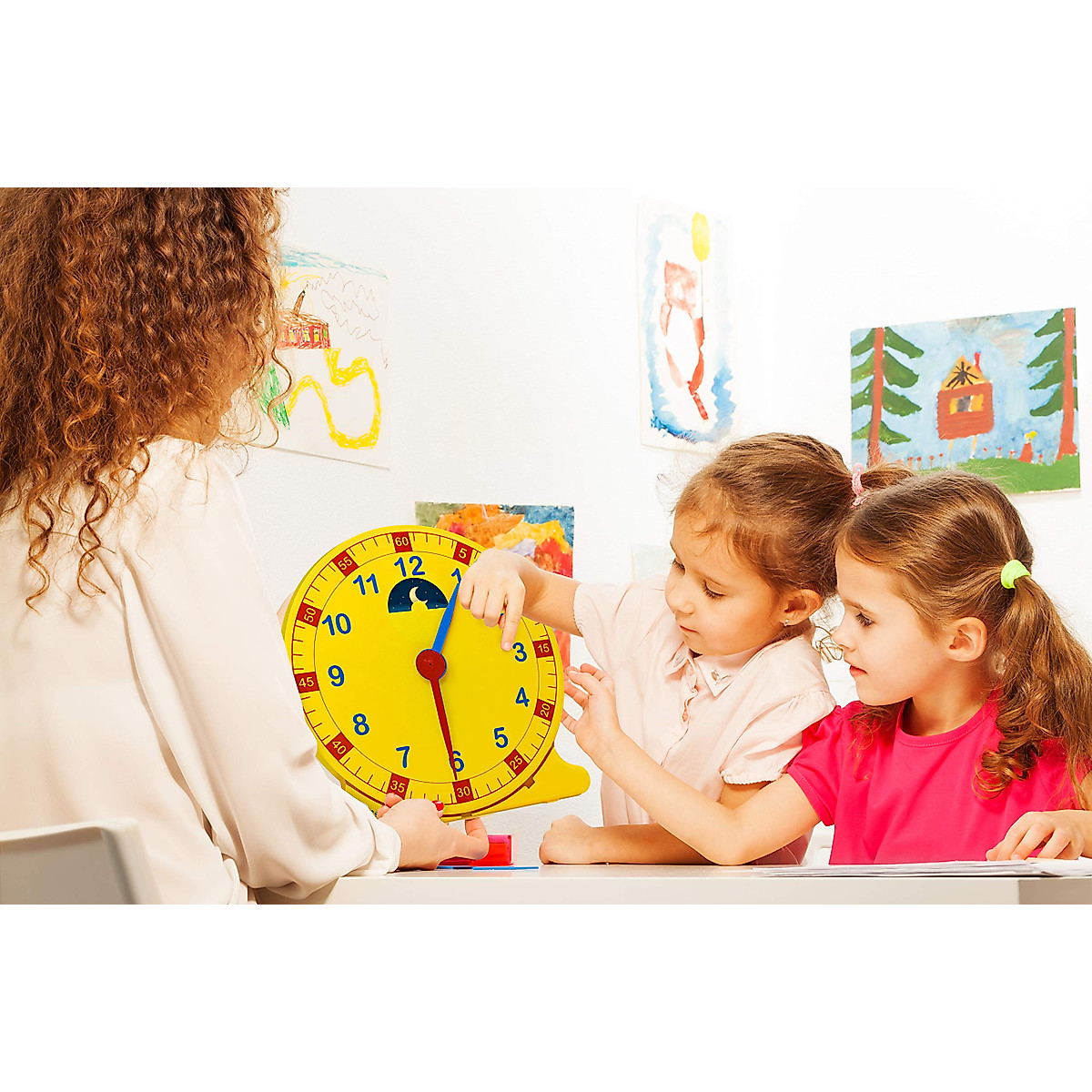 Learn How to Tell Time Teaching Clock – Large 12" Classroom Demonstration Night and Day Learning Clock