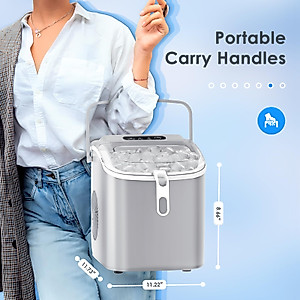 Xbeauty Countertop Ice Maker Machine 6-Minute Fast Bullet Ice Simple Handle Automatic Cleaning Suitable for Household Small Student Dormitory and Bar Party-Grey,26LBS