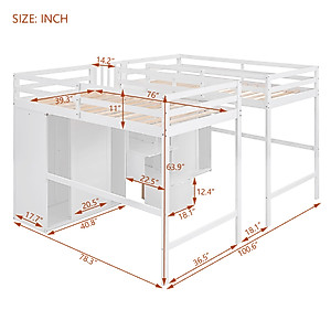 BIADNBZ Wooden Double Twin Size Loft Bed with Two Wardrobes and Staircase for Kids/Teens/Bedroom,White