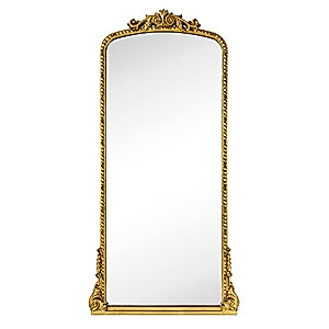 EGHOME Traditional Ornate Floor Mirror Arched Framed Full Length Wall Mirror Baroque Inspired Full Body Mirror, Antiqued Gold 30 x 60''