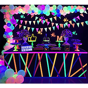 Midnight Glo 78ft Neon Paper Pennant Banner Hanging Decorations for Birthday Party Wedding Decorations Black Light Reactive UV Glow Party (6 Pack)
