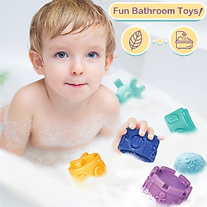 AUYYOSK 10 Pcs Baby Soft Stacking Building Blocks & Sensory Ball Infant Toys, Montessori Toys for Toddler Educational Squeeze Balls for Boys & Girls Babies Ages 6 9 12 Months 1 2 Years Old