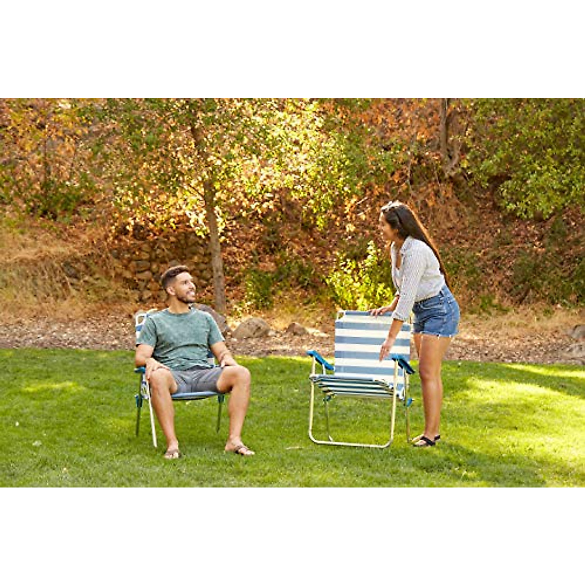 OmniCore Designs New Standard Folding Camp/Lawn Chair (2 Pack) - Blue/White