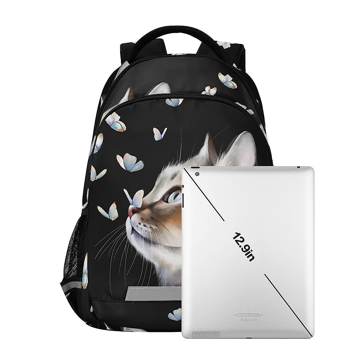 Cute Kitty Cat With Butterfly Backpacks Travel Laptop Daypack School Book Bag for Men Women Teens Kids