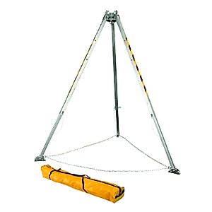 FallTech 7276 Confined Space Adjustable Aluminum Tripod, 2 Integral Head Mounted Pulleys, Click-lock Adjustment Pins, Includes storage bag, 8', Natural