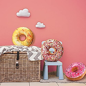 Donut Throw Pillow 3 Pcs 16 Inch Chocolate Round Pillow Plush Soft Food Pillow 3D Digital Print Stuffed Ear Piercing Pillow Decorative Light Weight Seat Pad Cushion for Chair Floor Couch Sofa