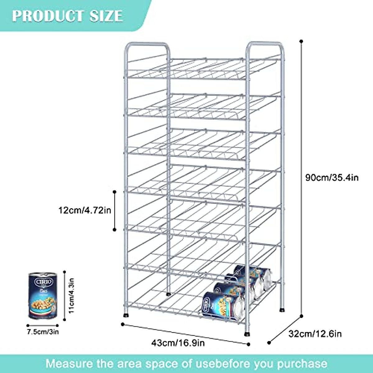 Shinoske Kitchen Storage Can Rack Organizer, 7 Tier Stackable Can Storage Dispenser, Can Storage Organizer Rack for Canned Food Kitchen Cabinet Pantry Countertop, Silver