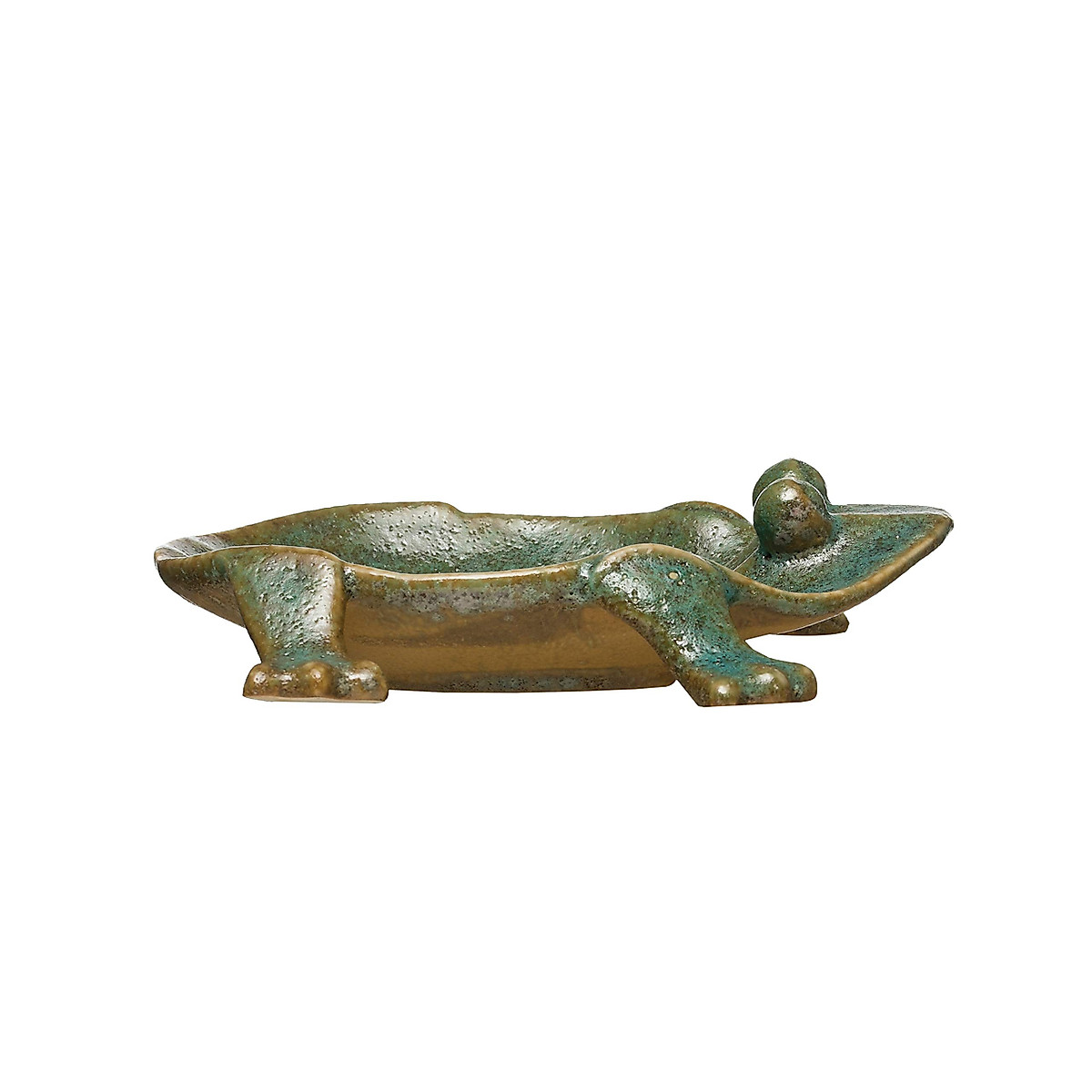 Creative Co-Op Decorative Footed Frog Dish with Reactive Glaze Finish (Each one Will Vary)