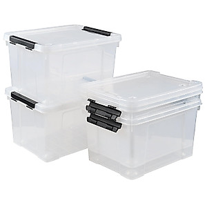Fiazony 4-Pack 24 Quart Storage Box, Clear Plastic Storage Bin with Wheels