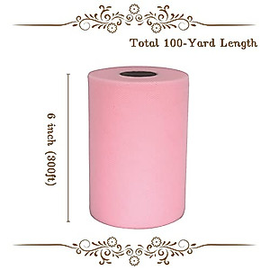 Pink Tulle Fabric Rolls 6" x 100 Yards Tulle Ribbon for Tutu Skirt Gift Wrapping Party Wedding Decoration Baby Shower Table Skirt