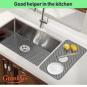 sink protectors for kitchen sink,Kitchen Sink Mats with Center Hole, Food Grade Silicone, 1 Non-Slip Heat Resistant Foldable Sink Fitting for Stainless Steel or Ceramic Sink Bottom (Grey 24.8"*13")
