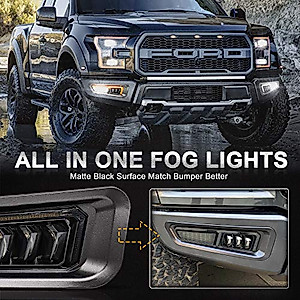 MOVOTOR Raptor Fog Lights with Sequential Amber Turn Signal DRL Bumper Fog Driving Lights Compatible with Gen 2 Ford F150 Raptor 2017 2018 2019 2020