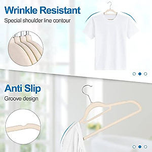 Specilite Velvet Hangers 30 Pack, Ivory Clothes Hangers Non Slip and No Shedding with 360° Swivel Hook, Ultra Thin and Space Saving Felt Hangers by Sturdy ABS Plastic, for Suits, Shirts, Coats