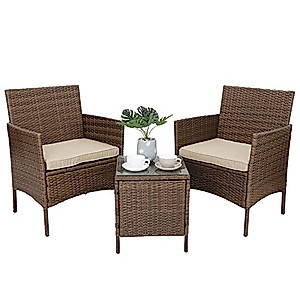 Outdoor Patio Furniture with Dining Table&Chair Furniture Set Porch Furniture Sets 3 PCS Rattan Wicker Chairs With Cushions Table Modern And Stylish Outdoor Chair Set Perfect For Any Indoor Or Outdoor