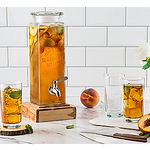Kook Glass Drink Dispenser, with Leak-Proof Stainless Steel Spigot, Clear Rectangular Mason Jar, Beverage Storage for Fridge, for Water, Iced Tea, Sangria, Lemonade, 80 oz (1)