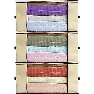 Ziz Home Blankets Clothes Storage Bag Closet Organization | Linen Blanket Storage Sweater Storage Duvet Storage Bags Clear Transparent Window (3)